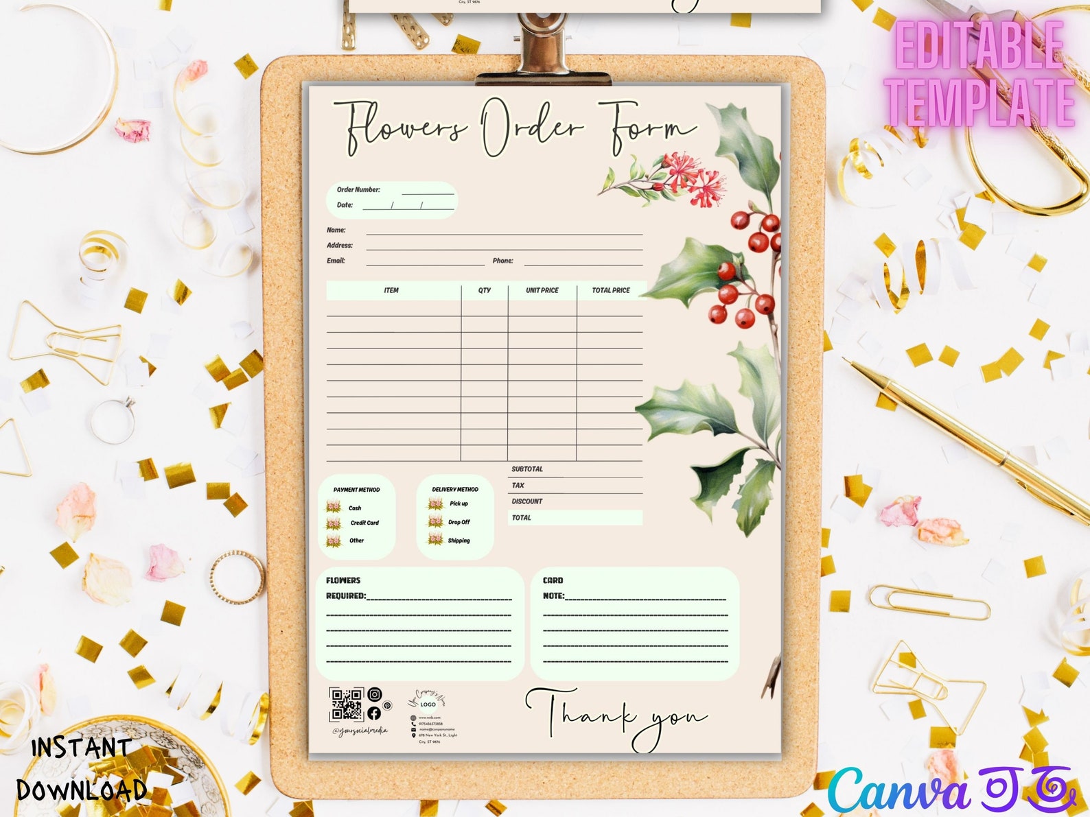 EDITABLE FLORIST ORDER Form Wedding Flowers Printable Flowers Order ...