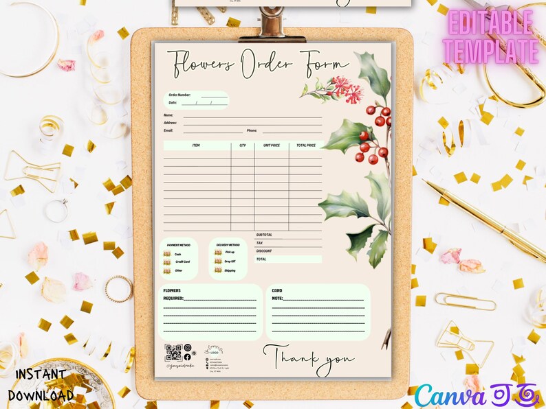 EDITABLE FLORIST ORDER Form Wedding Flowers Printable Flowers Order ...