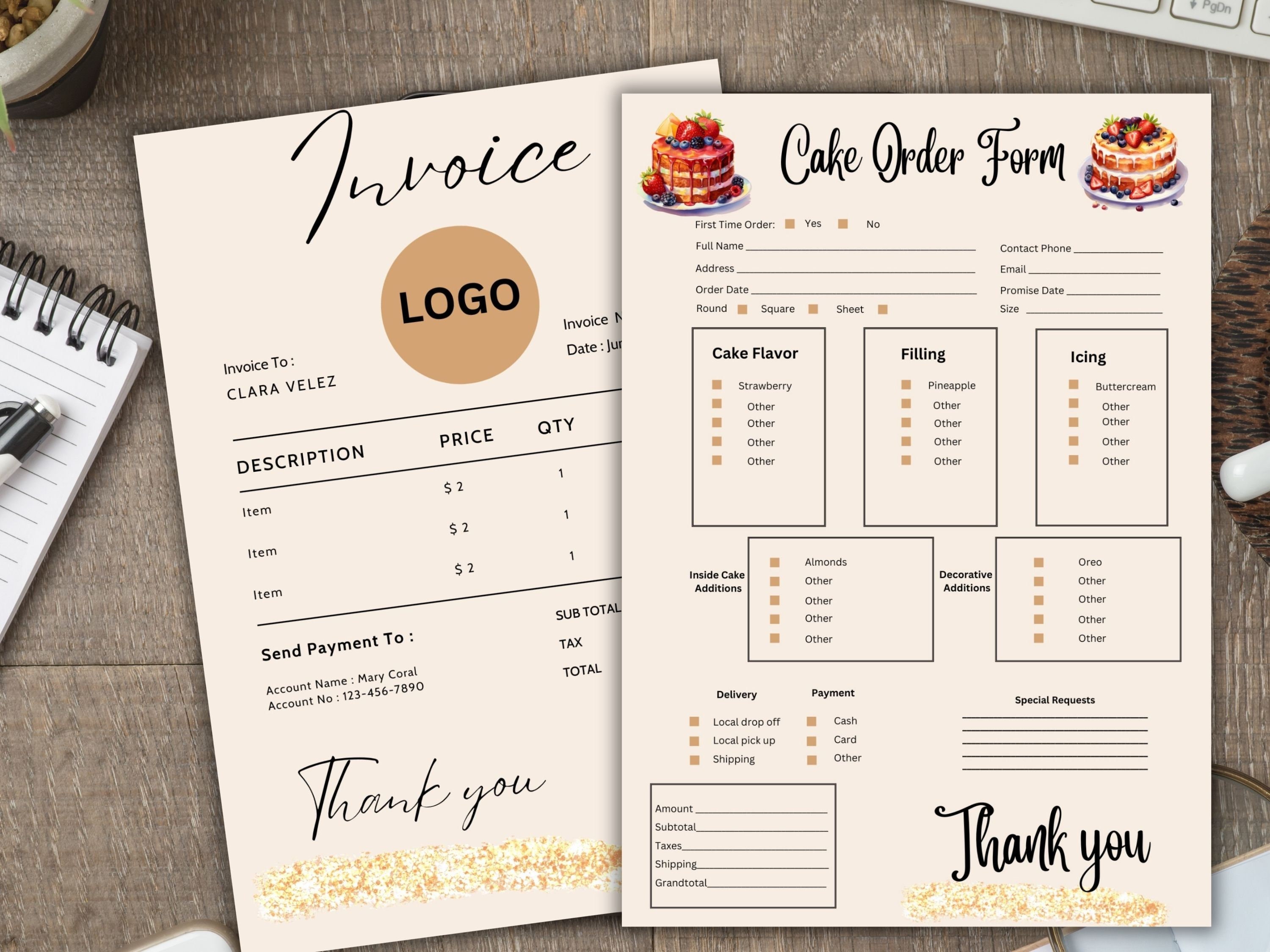 Editable Cake Order Form Invoice Cake Invoice Bakery Order Form ...