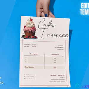 Editable Cake Invoice Template Cake Form Printable Bakery Invoice Small Business Forms ...