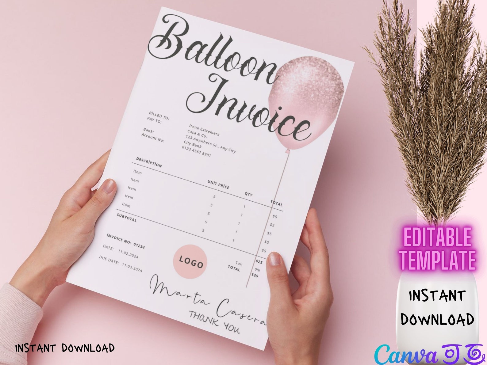 Balloon Invoice Template Receipt Template Business Template Printable ...
