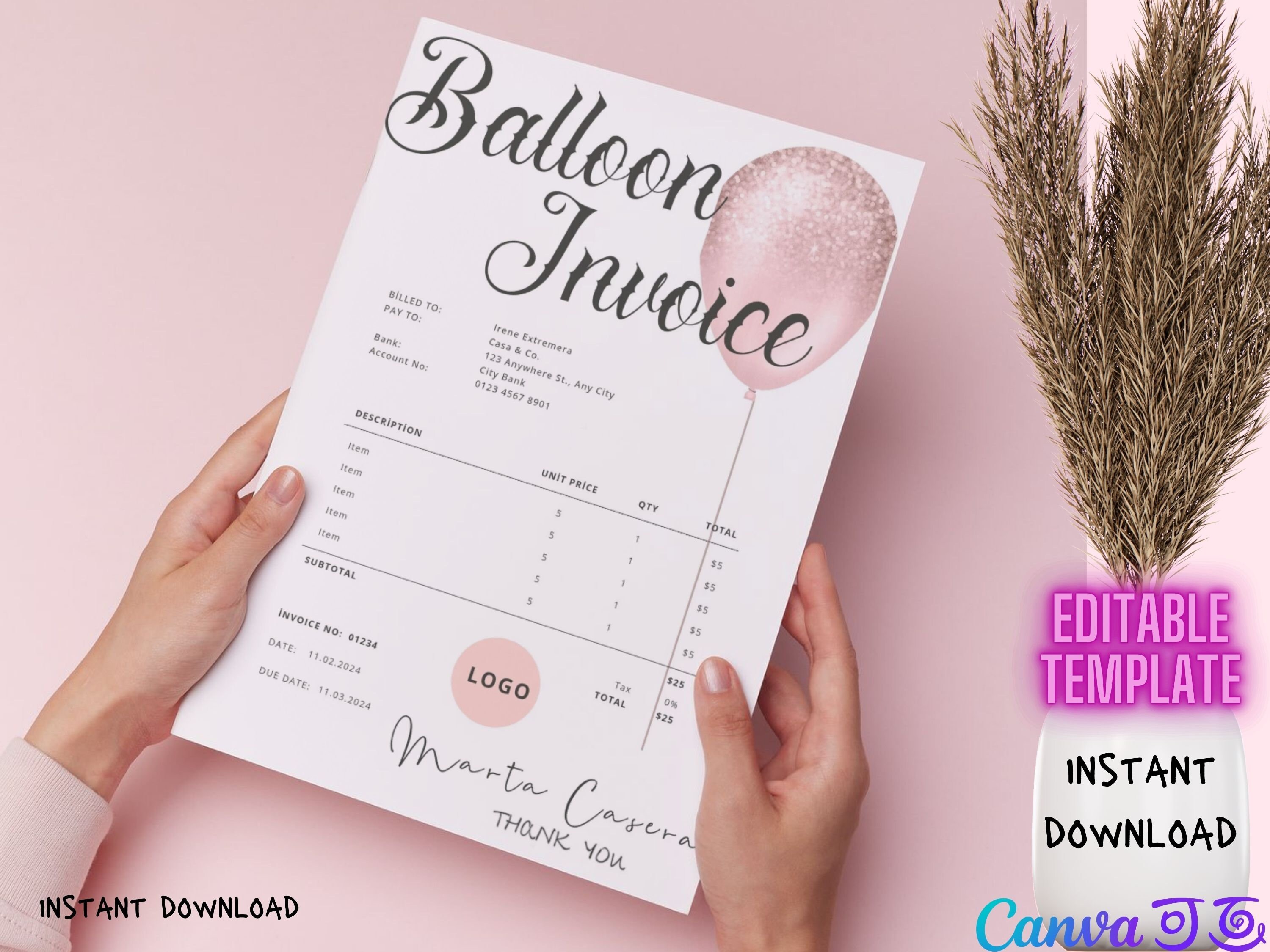 Balloon Invoice Template Receipt Template Business Template Printable ...