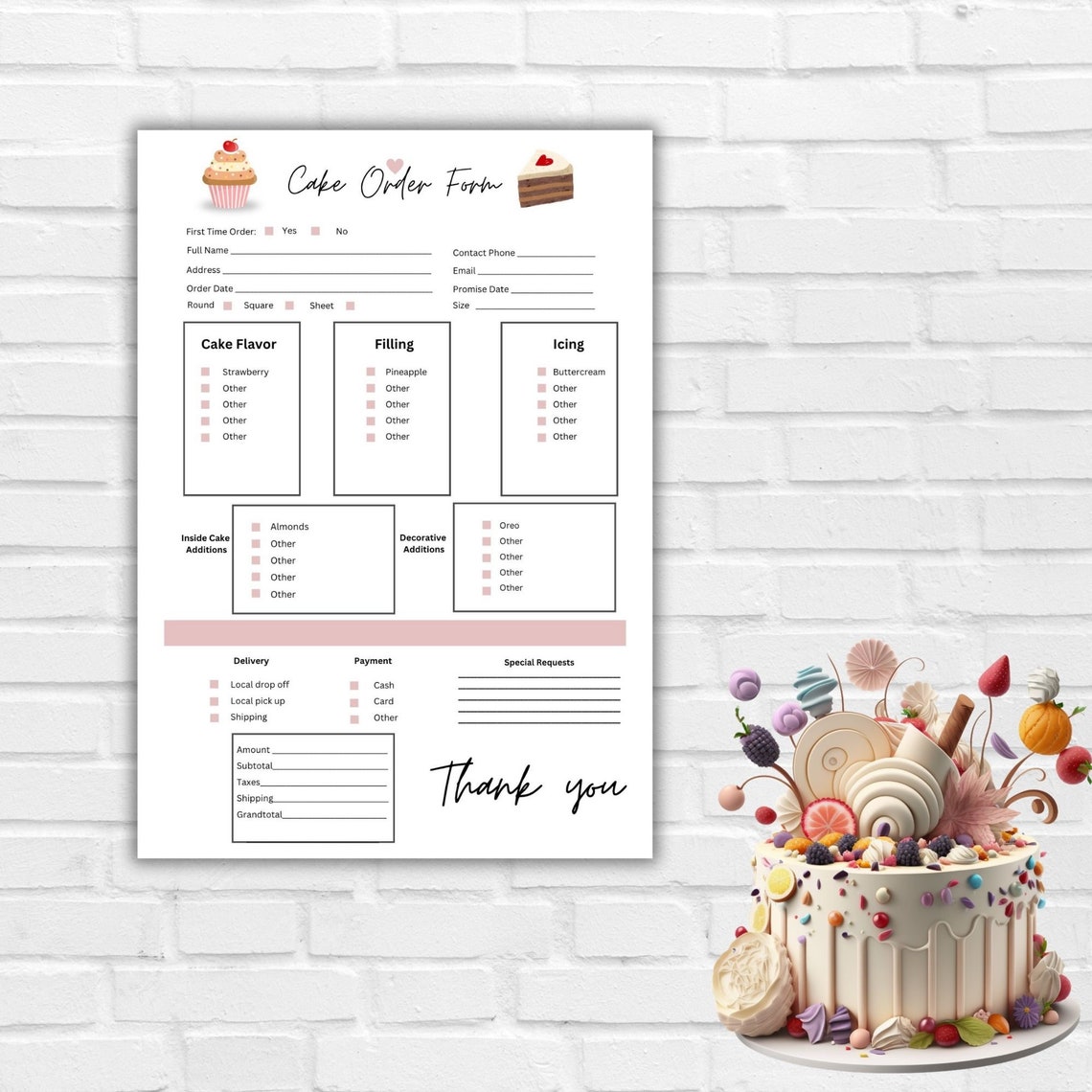 Editable Cake Order Form Template Cupcake Order Form Small Business ...