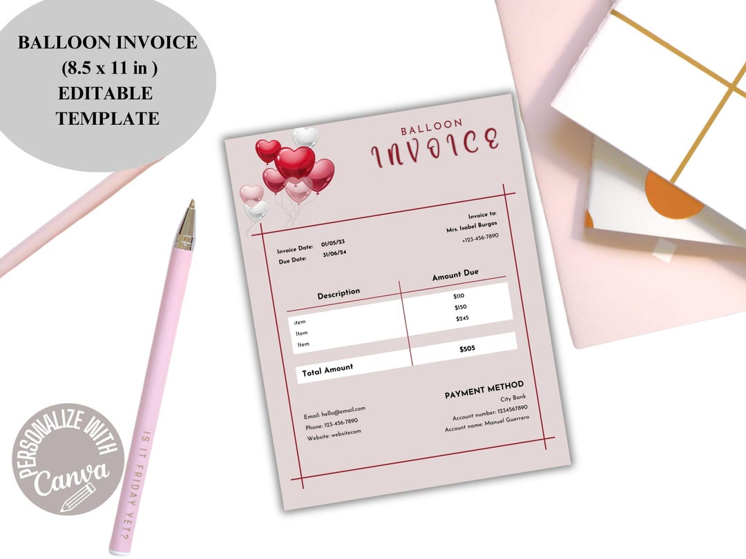 Custom Balloon Invoice Personalized Party Decor Balloon Purchase ...