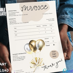 BALLOON INVOICE TEMPLATE Editable Word Balloon Garland Invoice Document ...