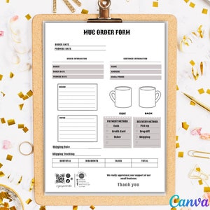 Mug Order Form Printable Cup Order Form Customizable Mug Order Log ...