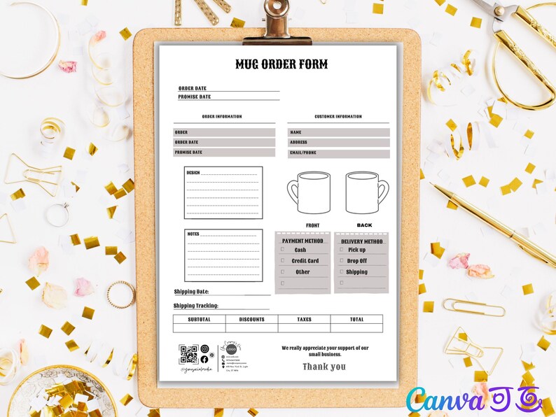 Mug Order Form Printable Cup Order Form Customizable Mug Order Log ...