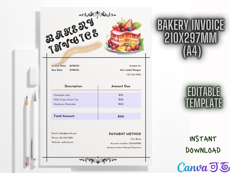 Bakery Invoice Editable Template DIY Edit Business Invoice Form ...
