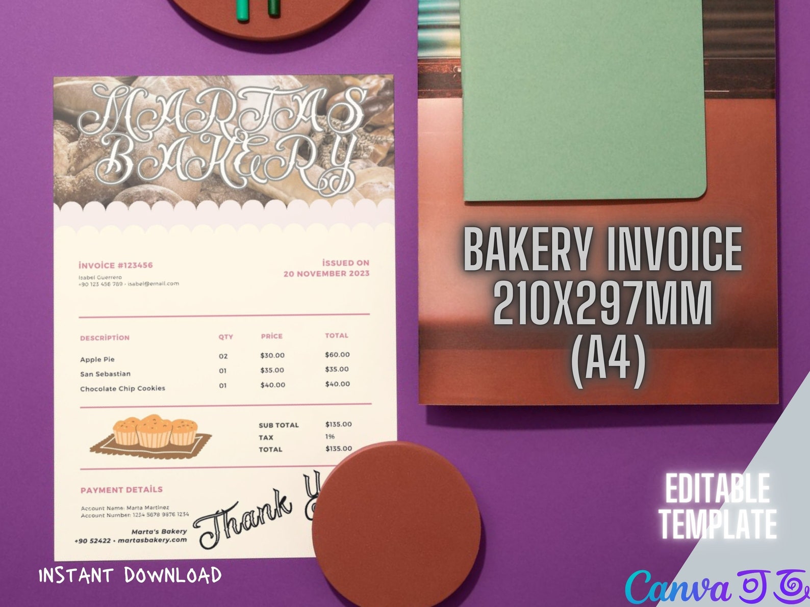 Cake Invoice Template Editable Bakery Invoice Custom Order Form ...