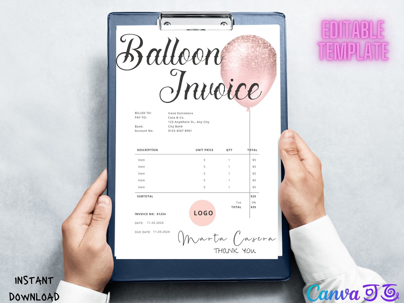 Balloon Invoice Template Receipt Template Business Template Printable ...