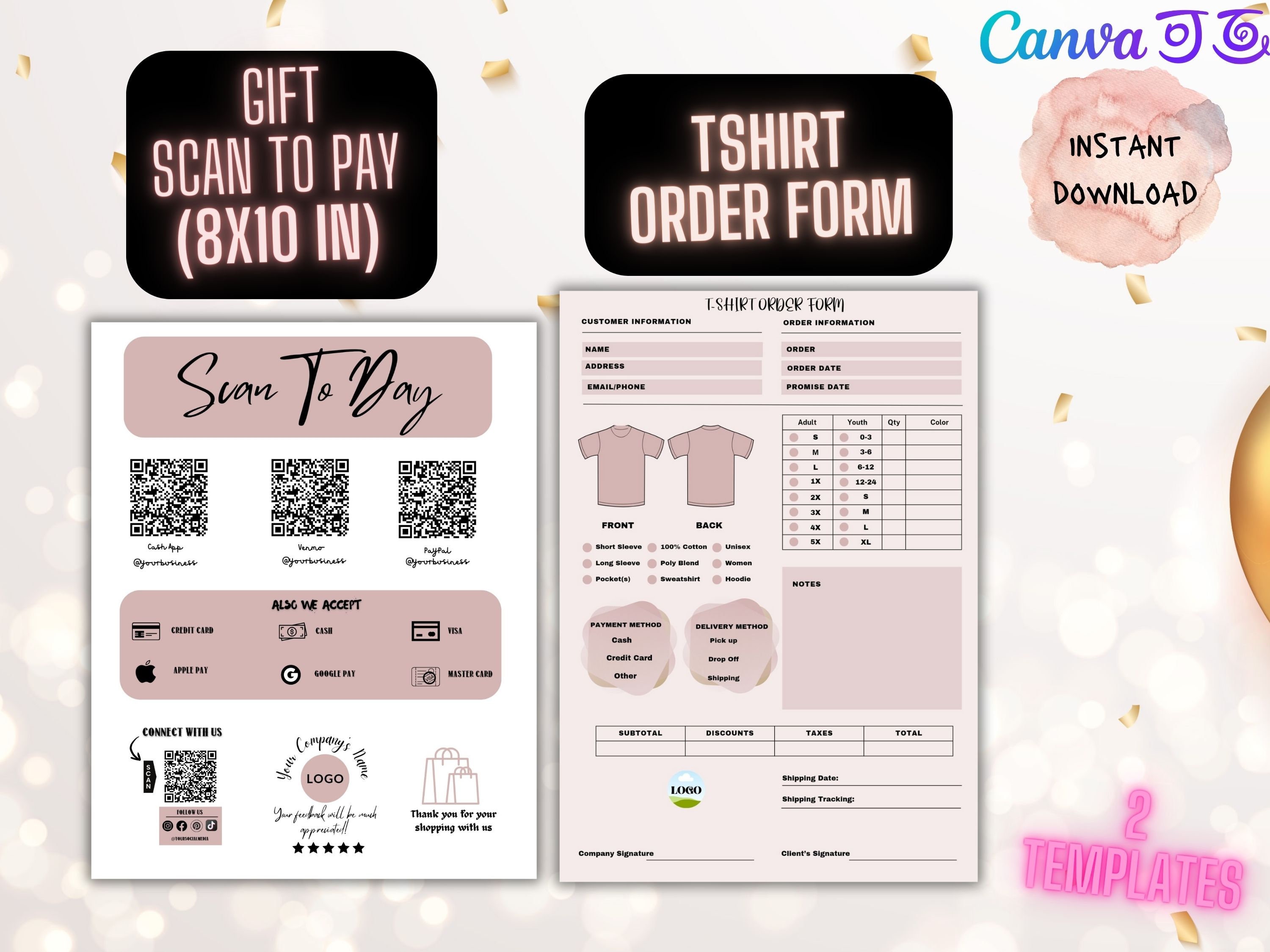 Editable Tshirt Order Form Scan to Pay Template QR Code Sign Template ...