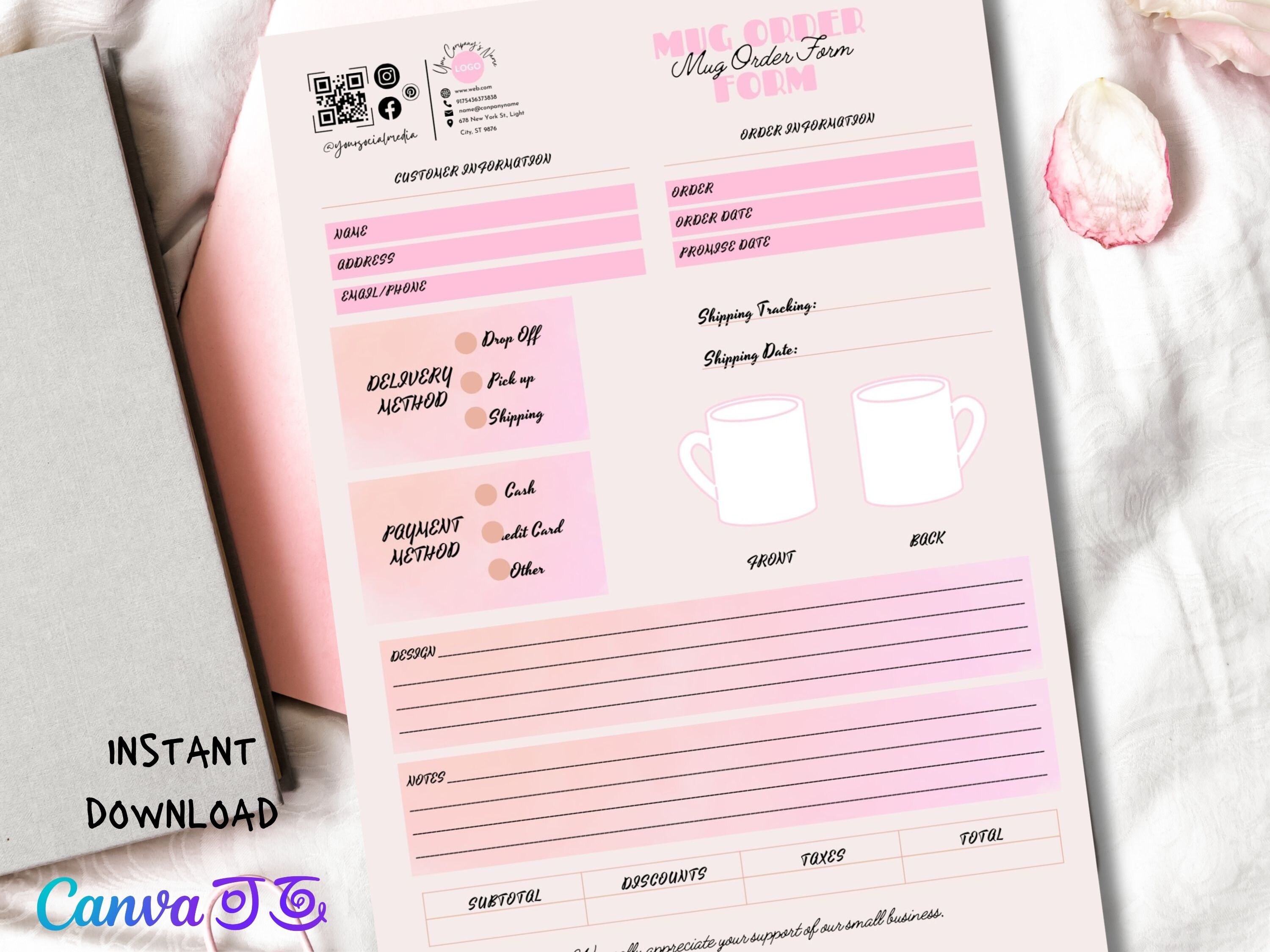 Editable Mug Order Form Coffee Cup Printable Order Form Editable Small ...