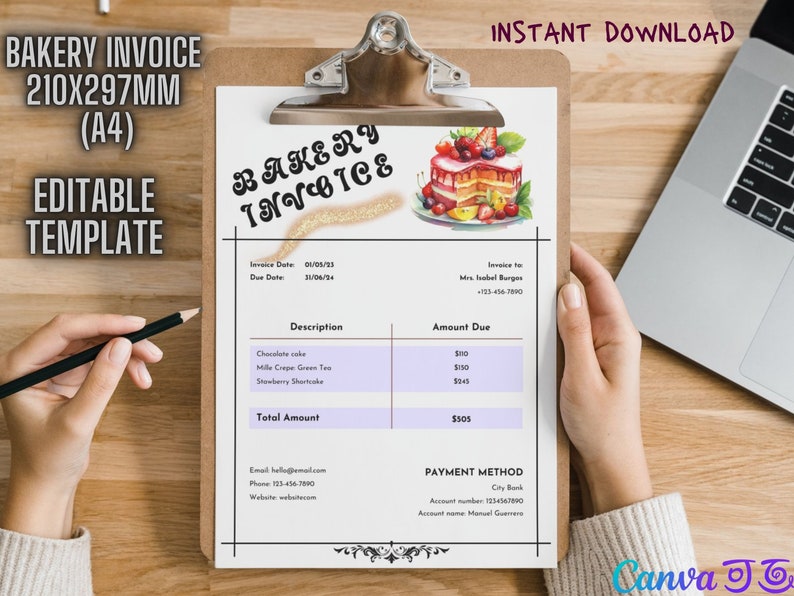 Bakery Invoice Editable Template DIY Edit Business Invoice Form ...