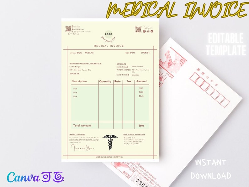 Custom Doctor's Medical Bill Receipt Medical Invoice Template Doctor's ...