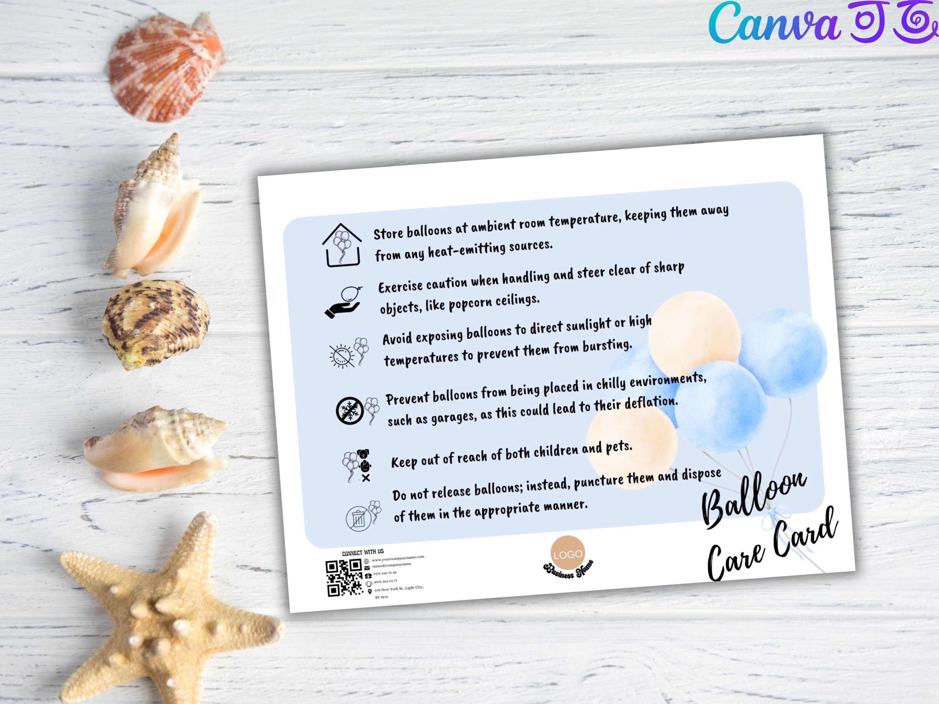 Editable Balloon Care Card Thank You Card Balloon Safety Instructions ...