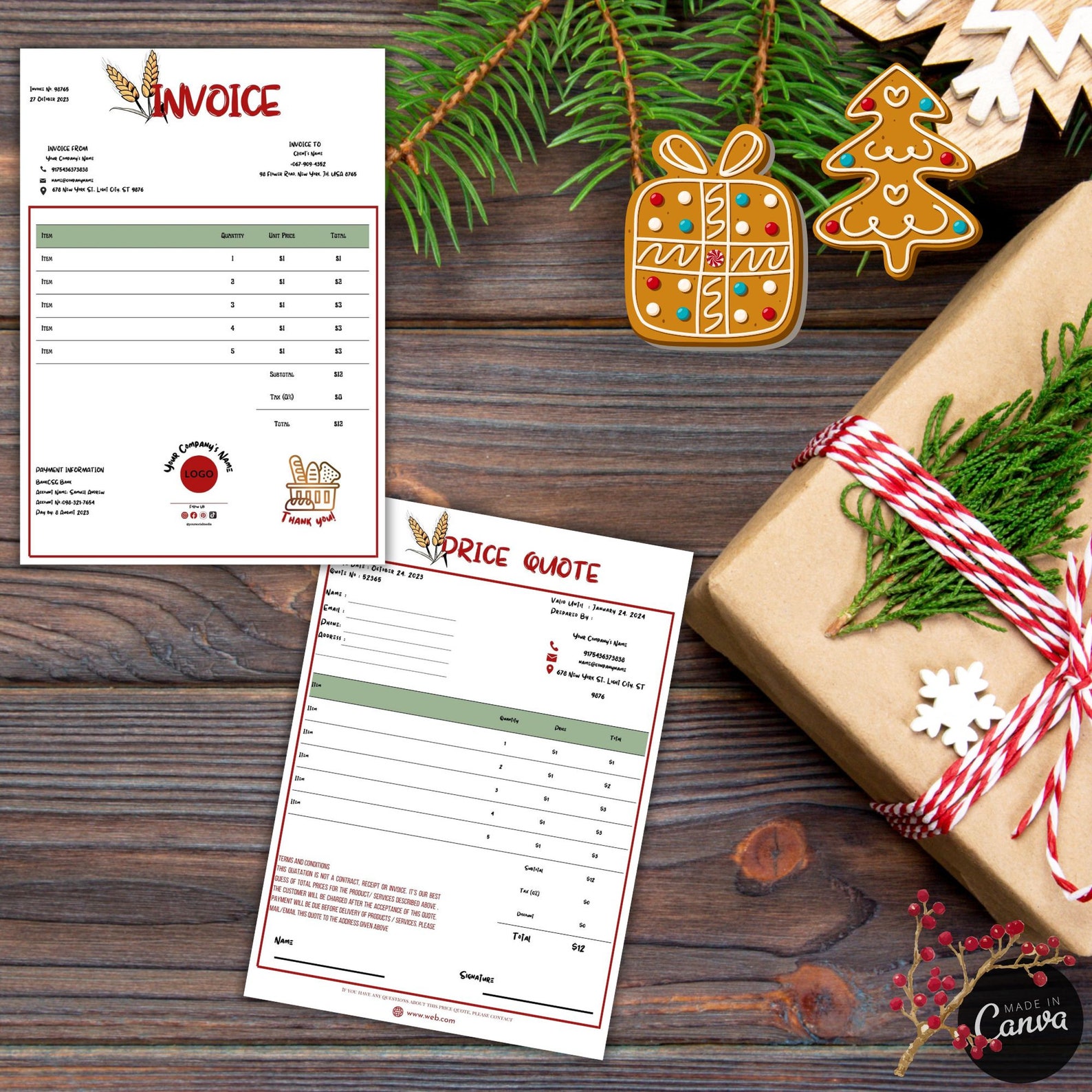 Christmas Bakery Business Essentials Bundle: Cake Order Form, Invoice ...