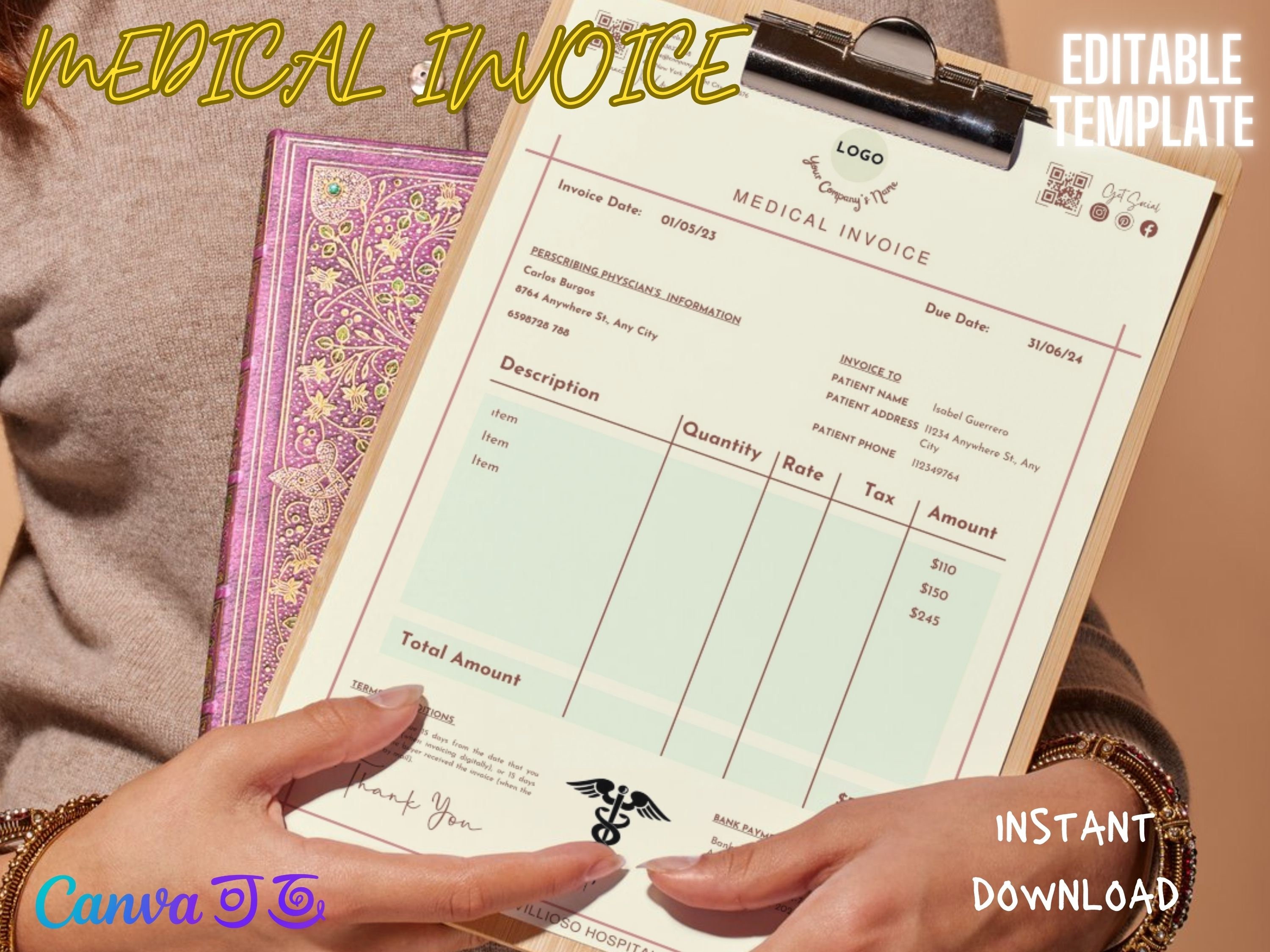 Custom Doctor's Medical Bill Receipt Medical Invoice Template Doctor's ...