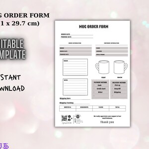 Mug Order Form Printable Cup Order Form Customizable Mug Order Log ...