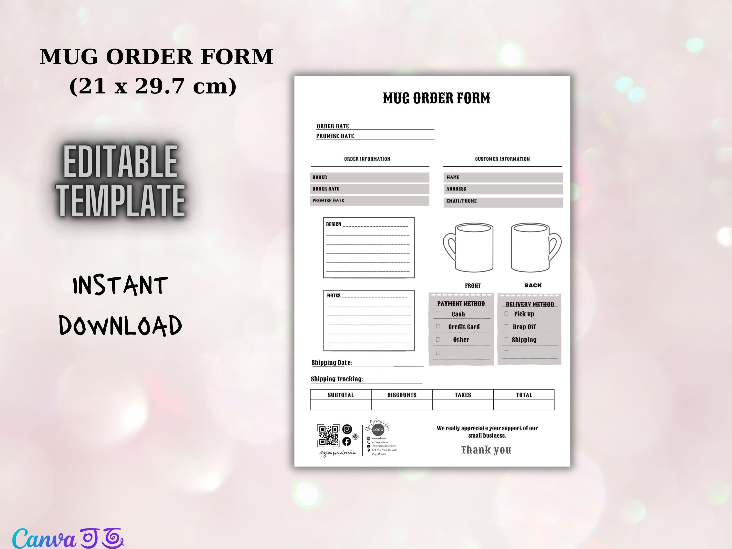 Mug Order Form Printable Cup Order Form Customizable Mug Order Log ...