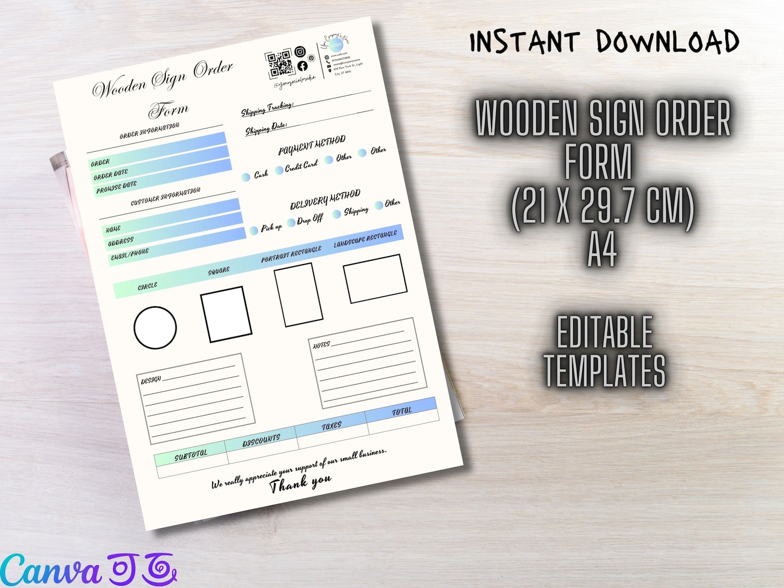 Wooden Sign Order Form Template Printable Craft Sign Order Form ...