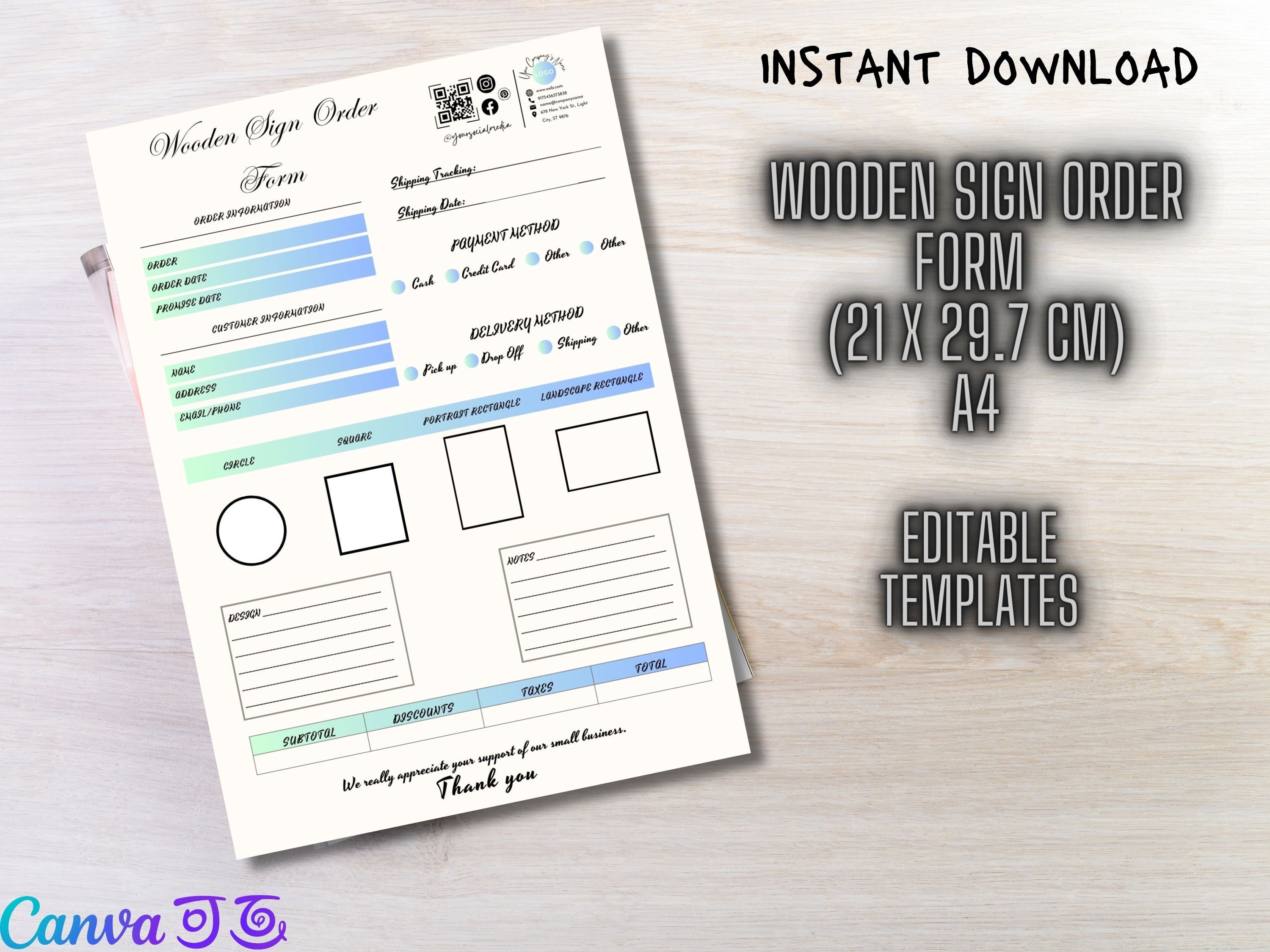 Wooden Sign Order Form Template Printable Craft Sign Order Form ...