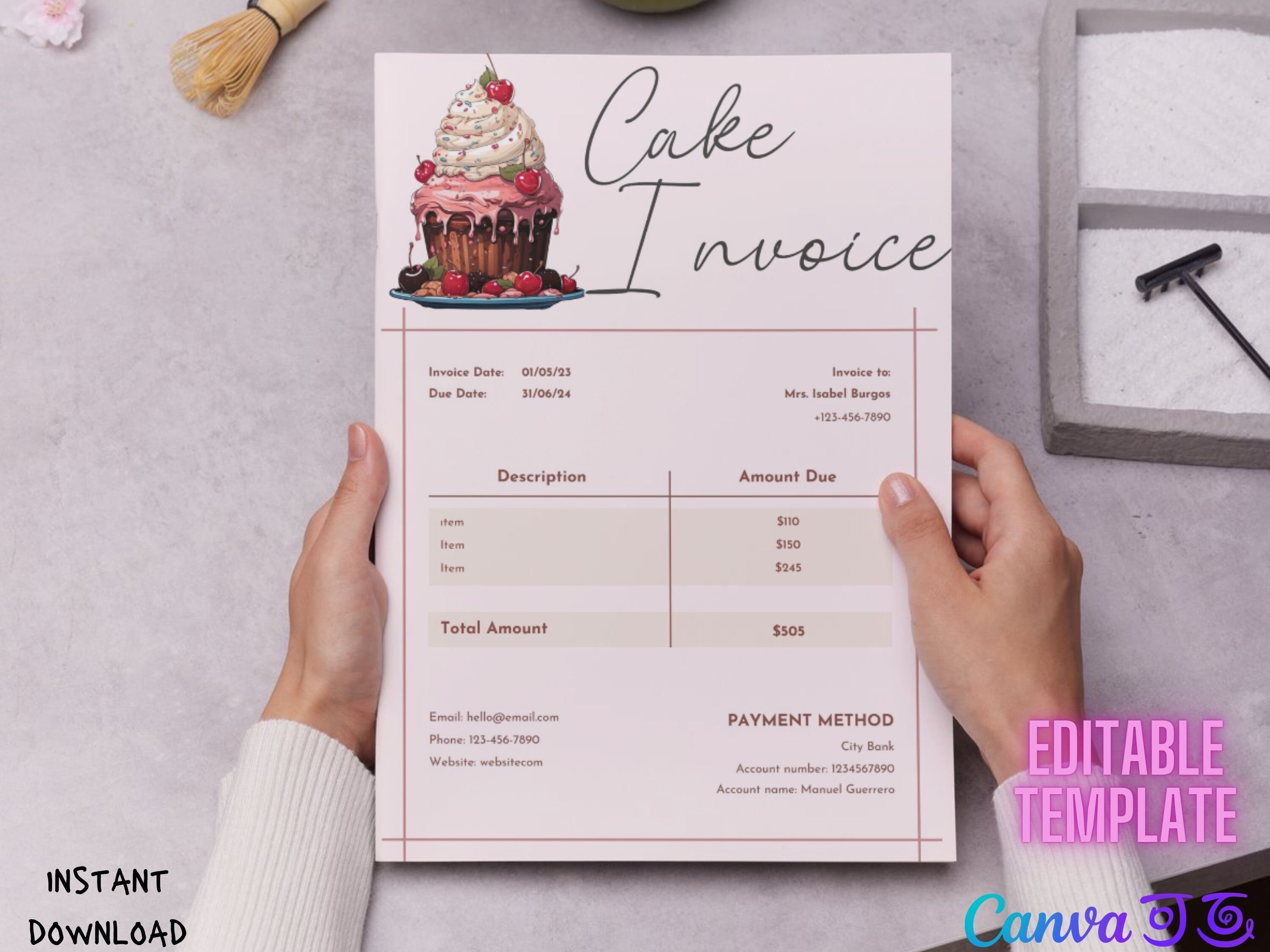 Editable Cake Invoice Template Cake Form Printable Bakery Invoice Small Business Forms ...