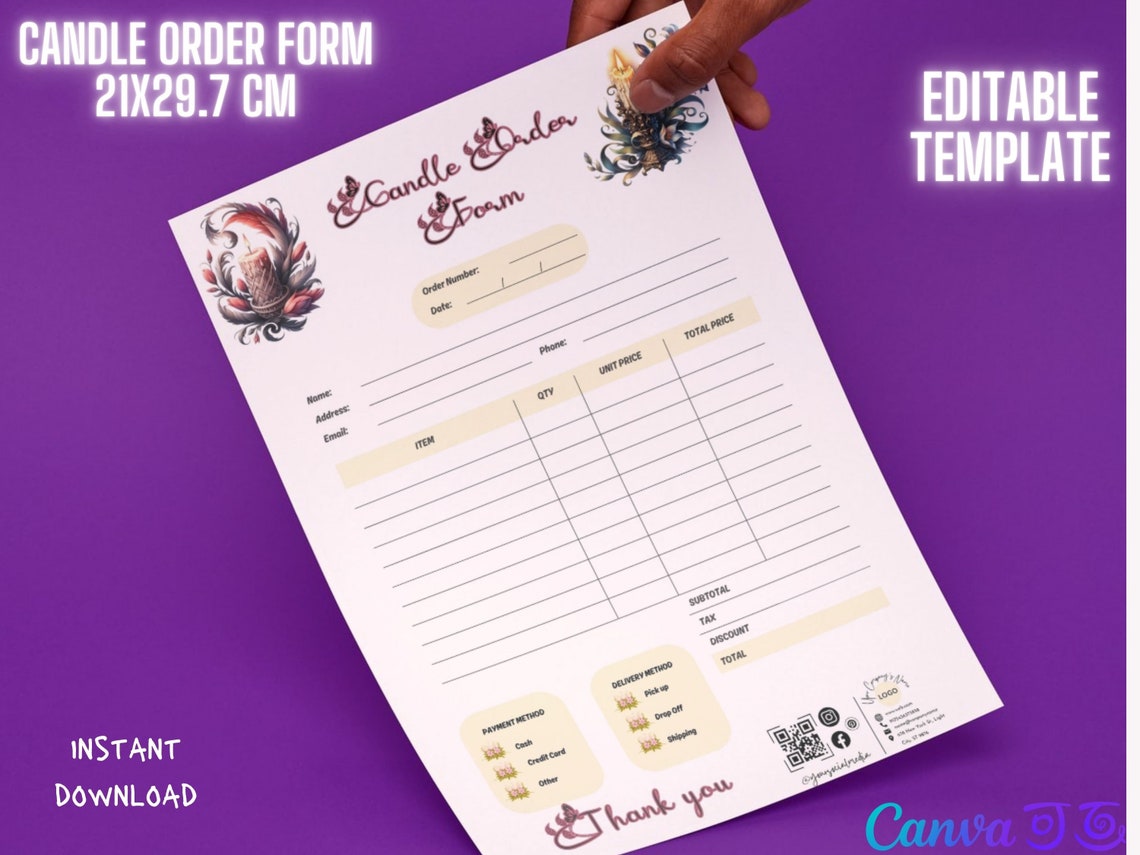 Editable Candle Order Form Canva Template Printable Candle Invoice ...