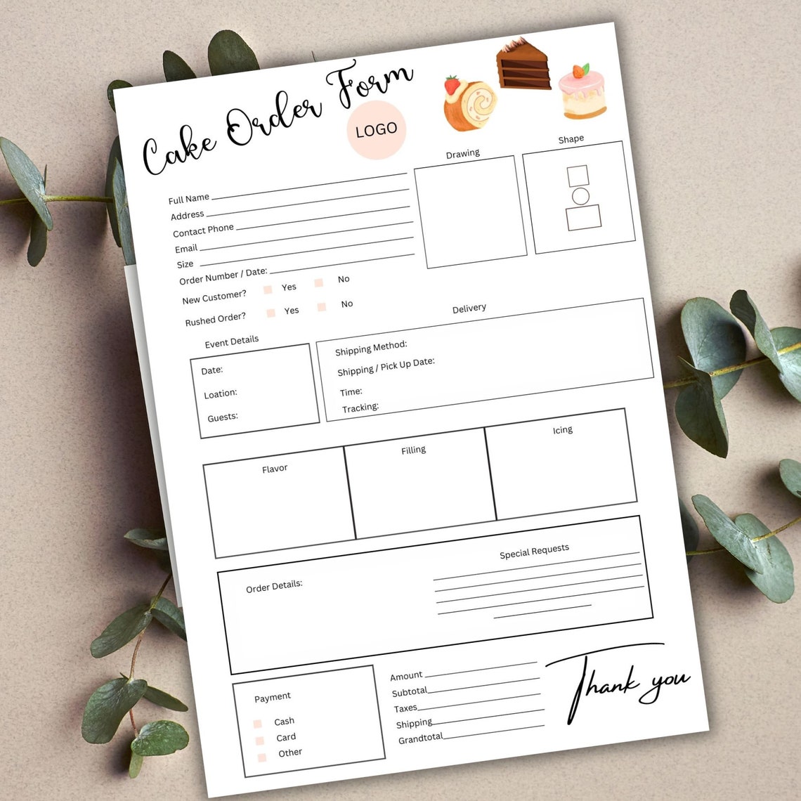 Editable Cake Order Form Template Bakery Order Form Printable Cake ...