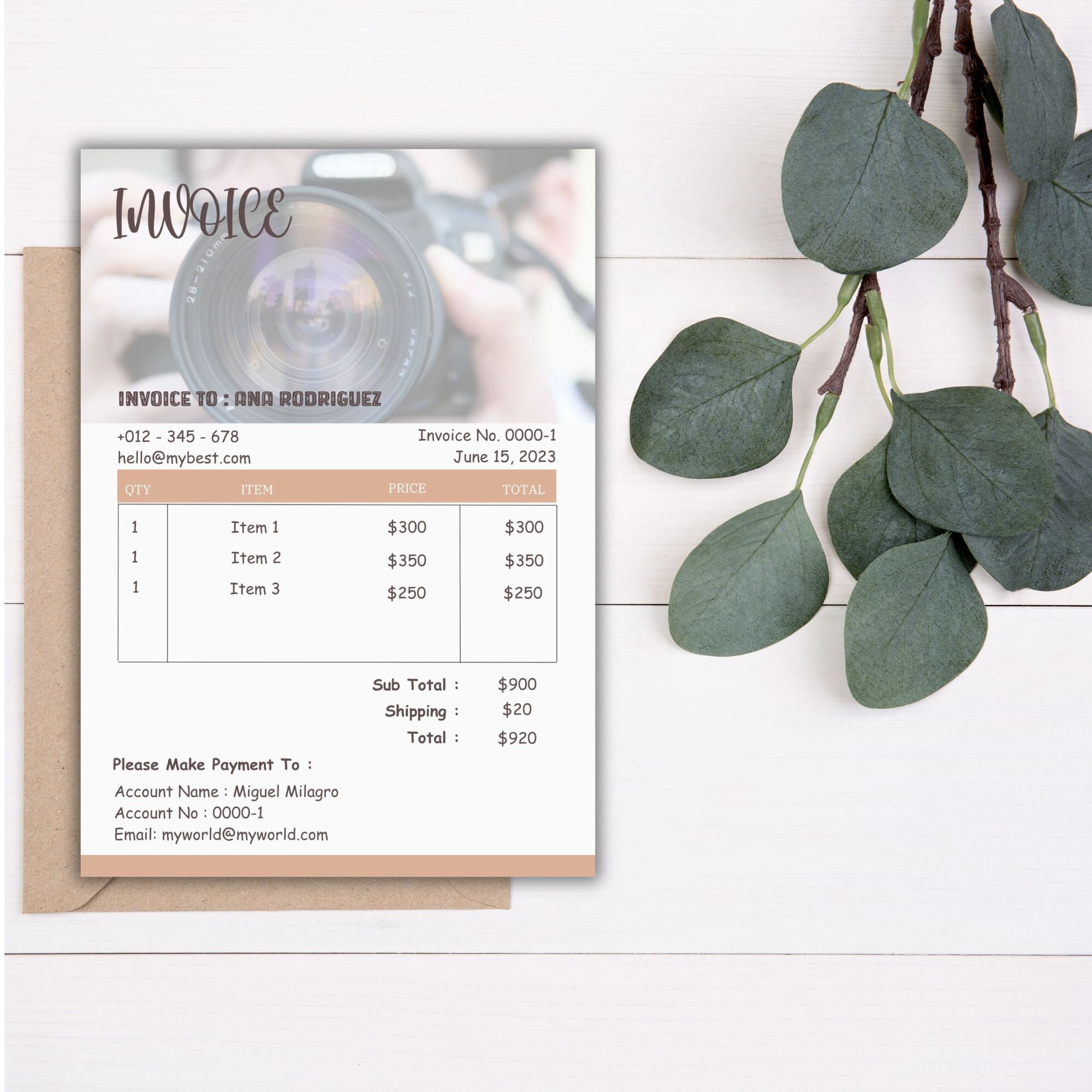 Photography Invoice Template Small Business Receipt Template Business ...