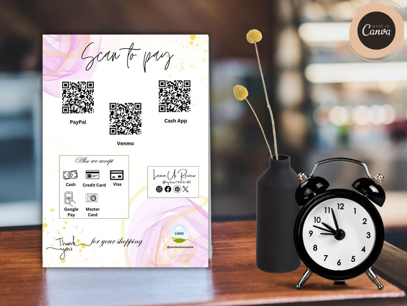 Editable Scan to Pay Card QR Code Sign Scan to Pay Sign Payment ...