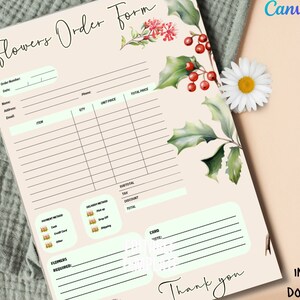 EDITABLE FLORIST ORDER Form Wedding Flowers Printable Flowers Order ...