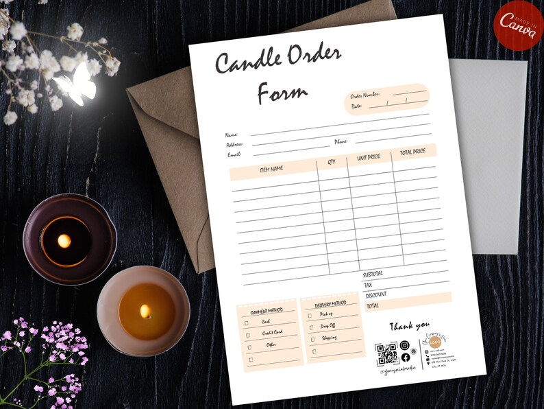 Editable Candle Order Form Canva Template Printable Candle Invoice ...