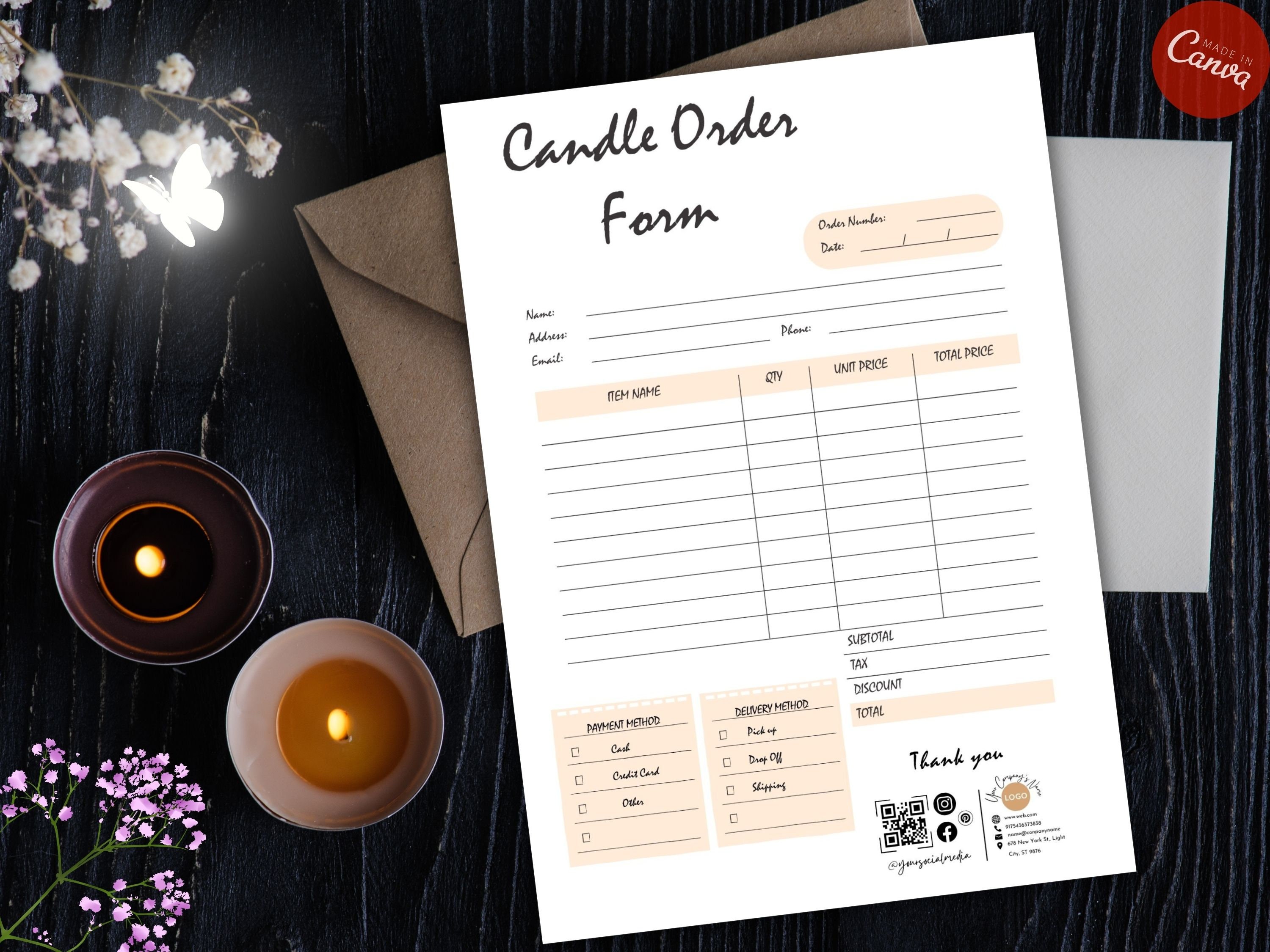 Editable Candle Order Form Canva Template Printable Candle Invoice ...
