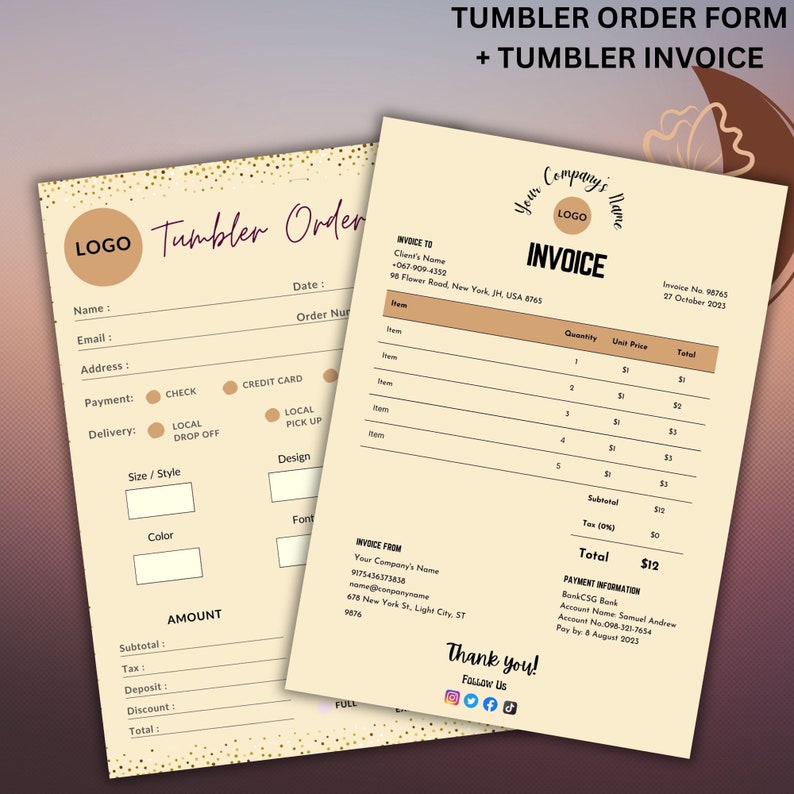 Editable Tumbler Order Form Template Custom Tumbler Order Form ...