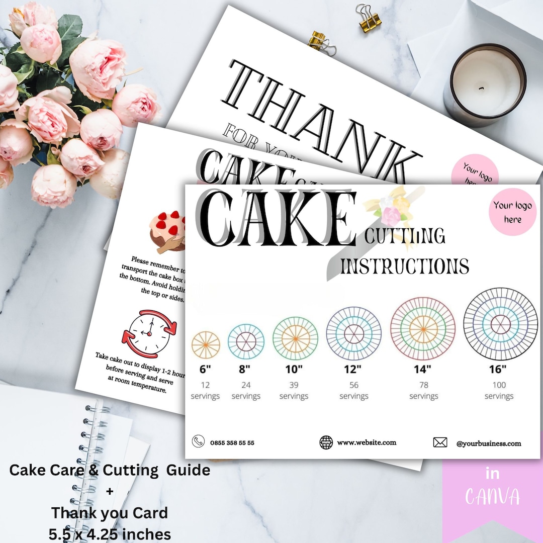 Cake Cutting Guide Cake Care Card Thank You Card Wedding Cake Cutting ...