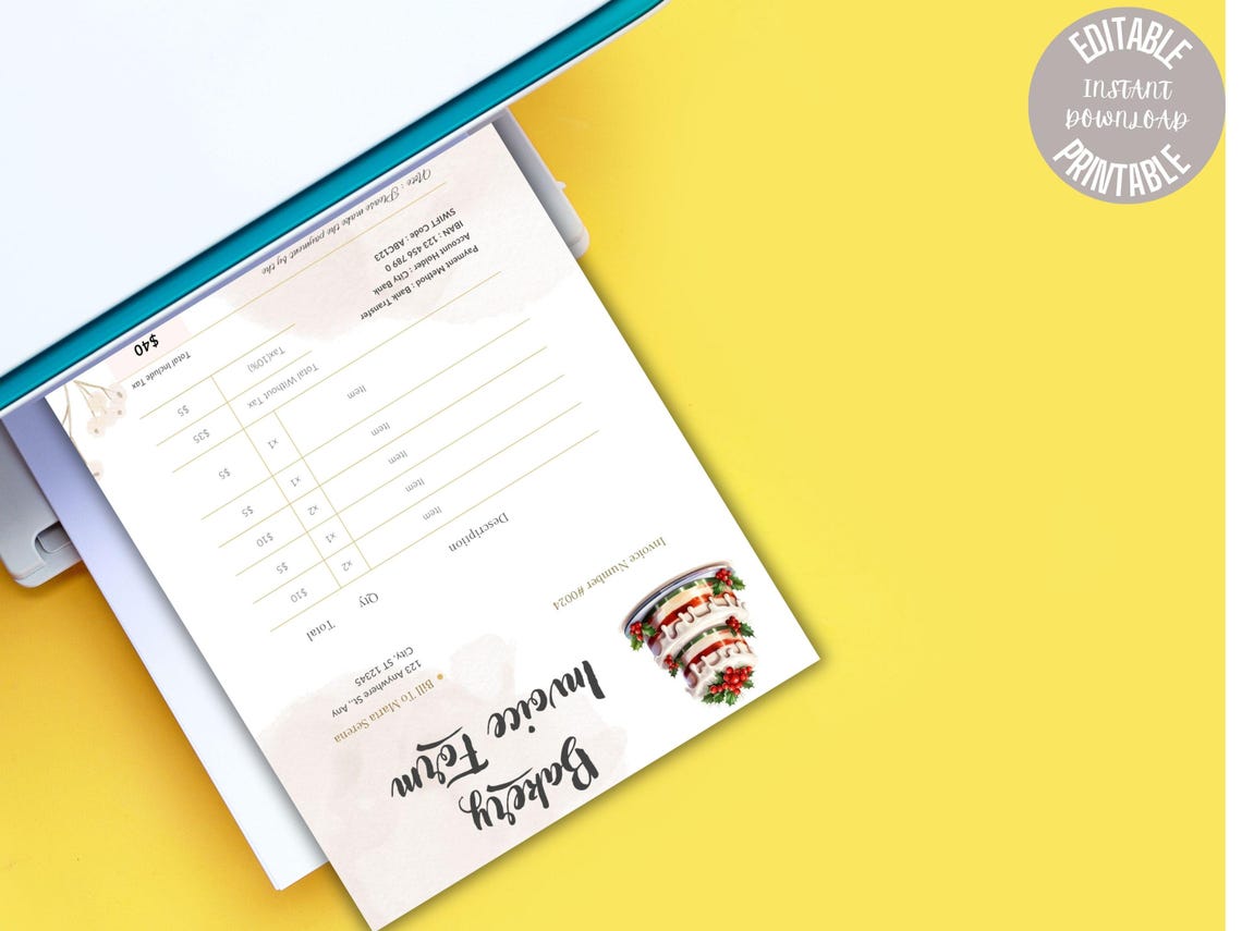 BAKERY INVOICE TEMPLATE, Editable Invoice Template for Small Business ...
