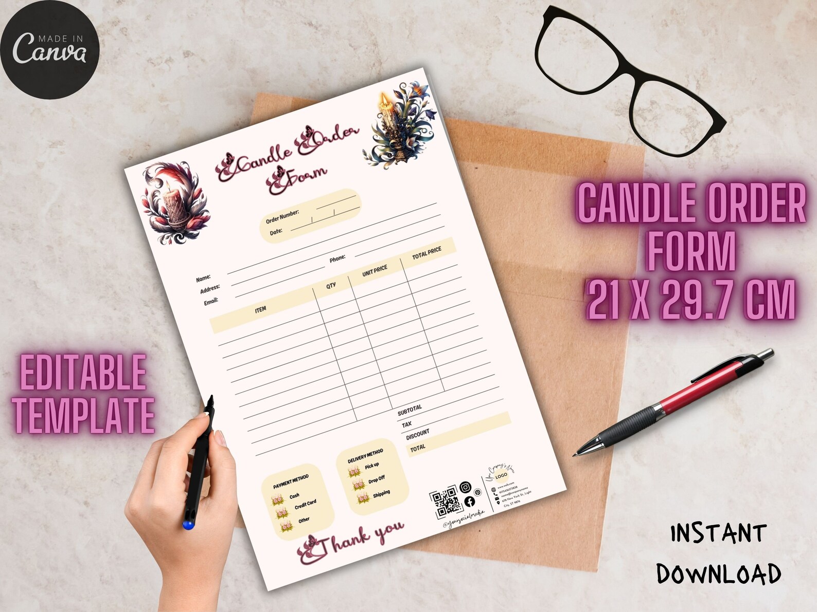 Editable Candle Order Form Canva Template Printable Candle Invoice ...