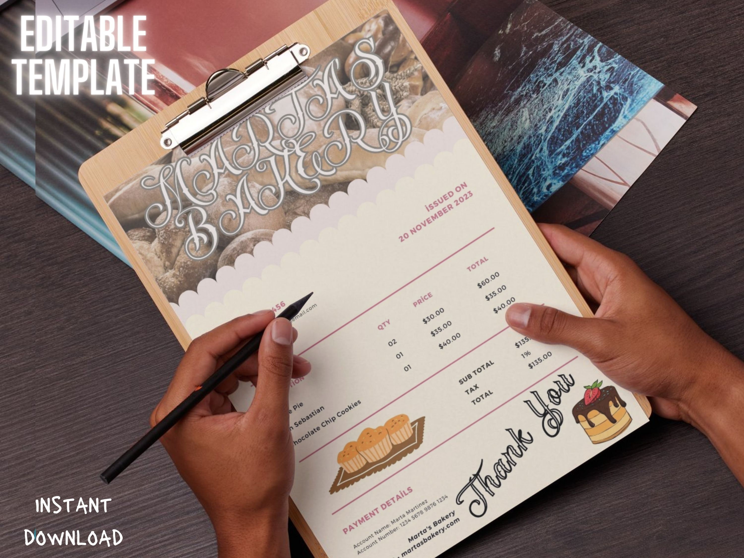 Cake Invoice Template Editable Bakery Invoice Custom Order Form ...