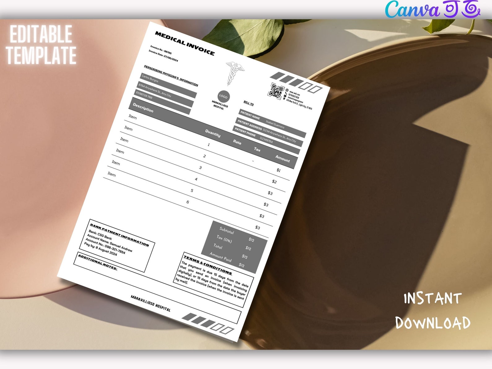 Printable Medical Invoice Doctor's Bill Release Business Invoice ...