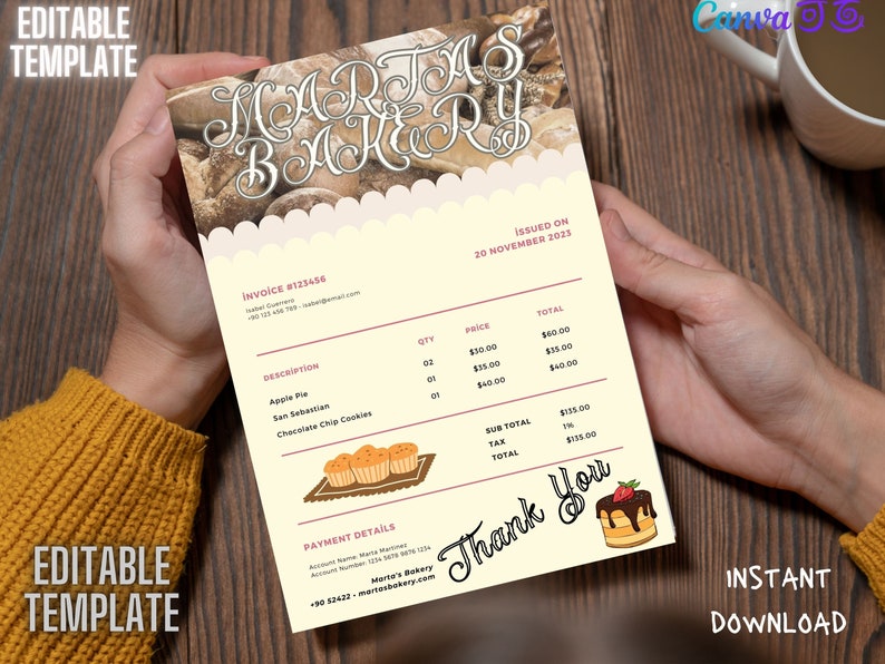 Cake Invoice Template Editable Bakery Invoice Custom Order Form ...