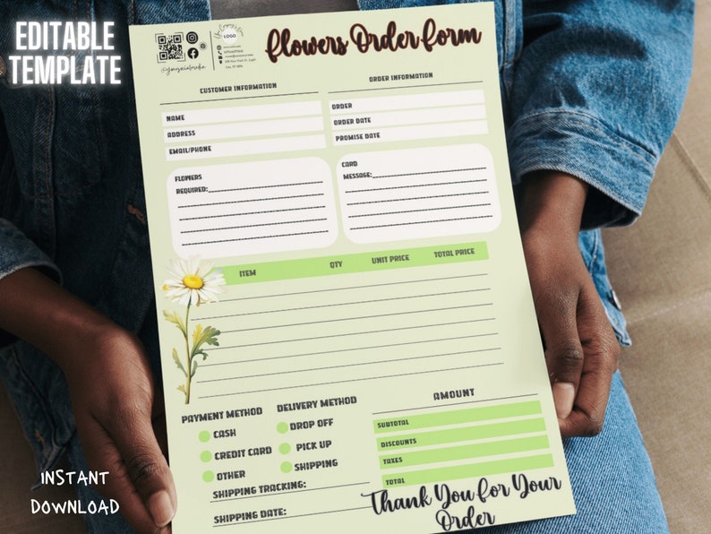 EDITABLE FLORIST ORDER Form Wedding Flowers Printable Flowers Order ...