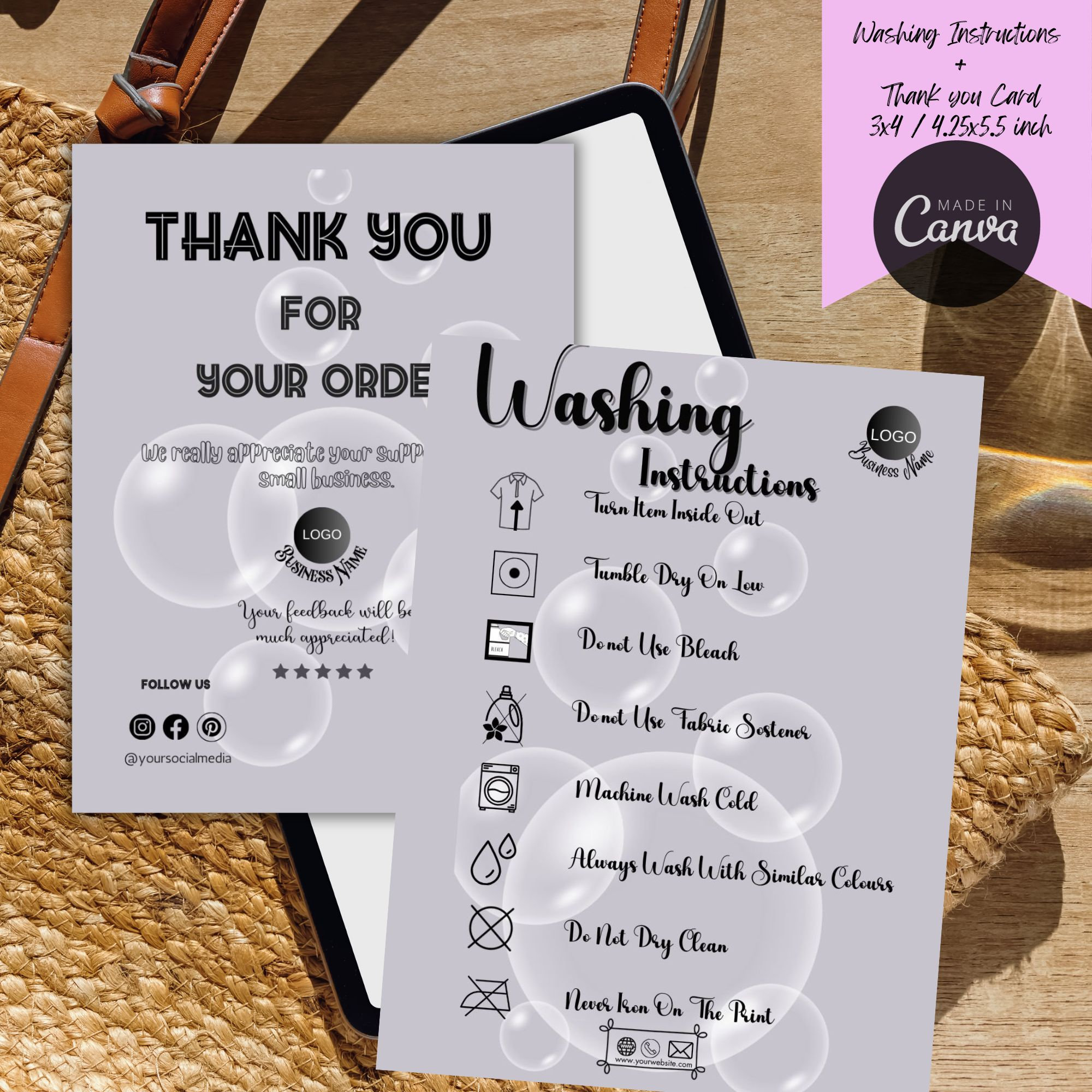 Printable Washing Instructions Card Small Business Wash Tag Tshirt ...