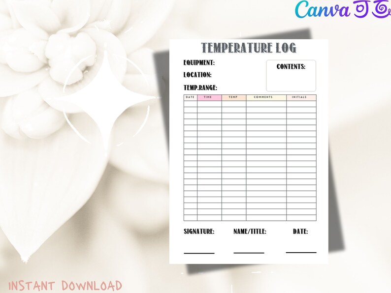 Temperature Log Daily Refrigerator Printable Temperature Check Sheet ...