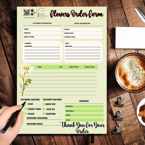 EDITABLE FLORIST ORDER Form Wedding Flowers Printable Flowers Order ...
