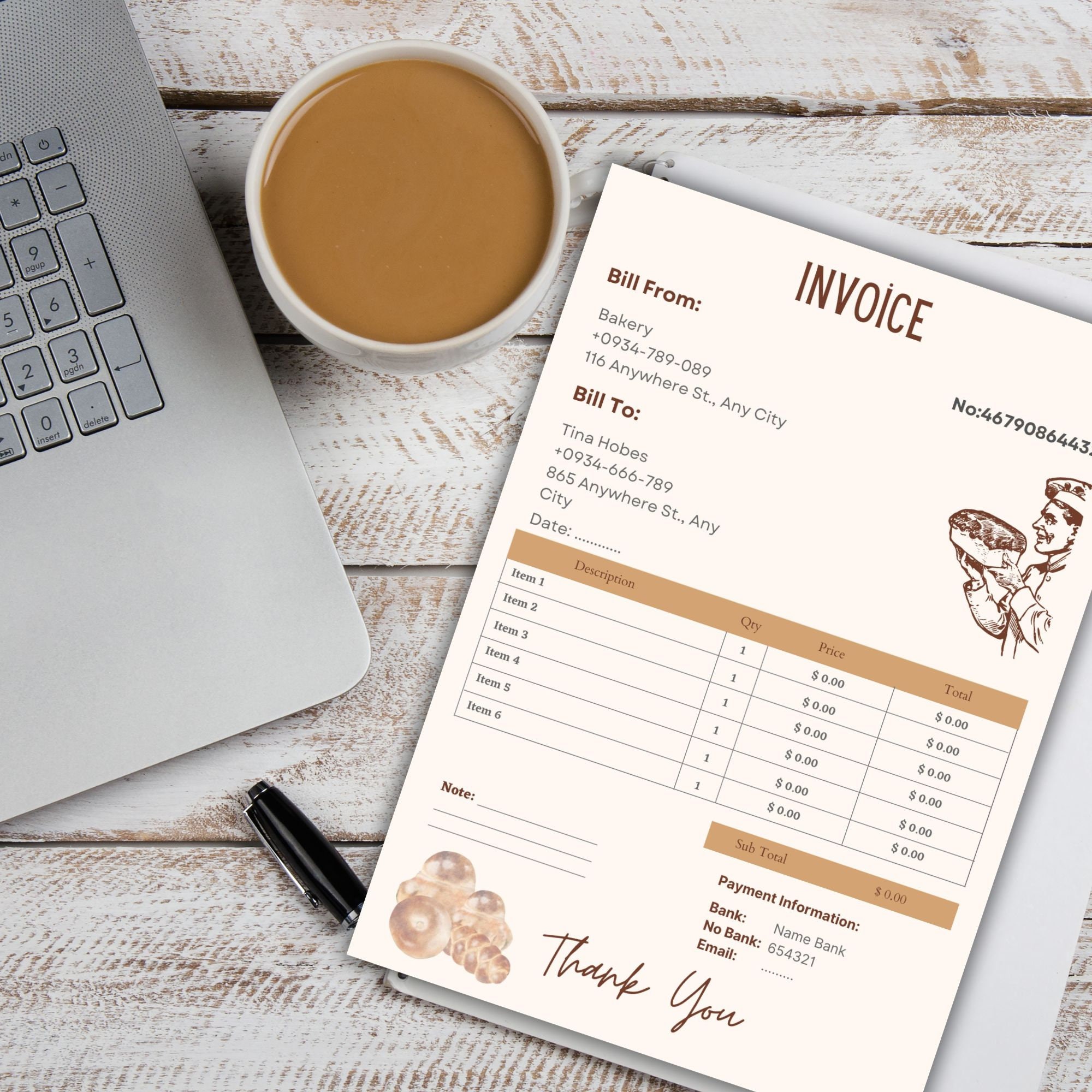 Bakery Invoice Template Receipt Template Business Template - Etsy Australia