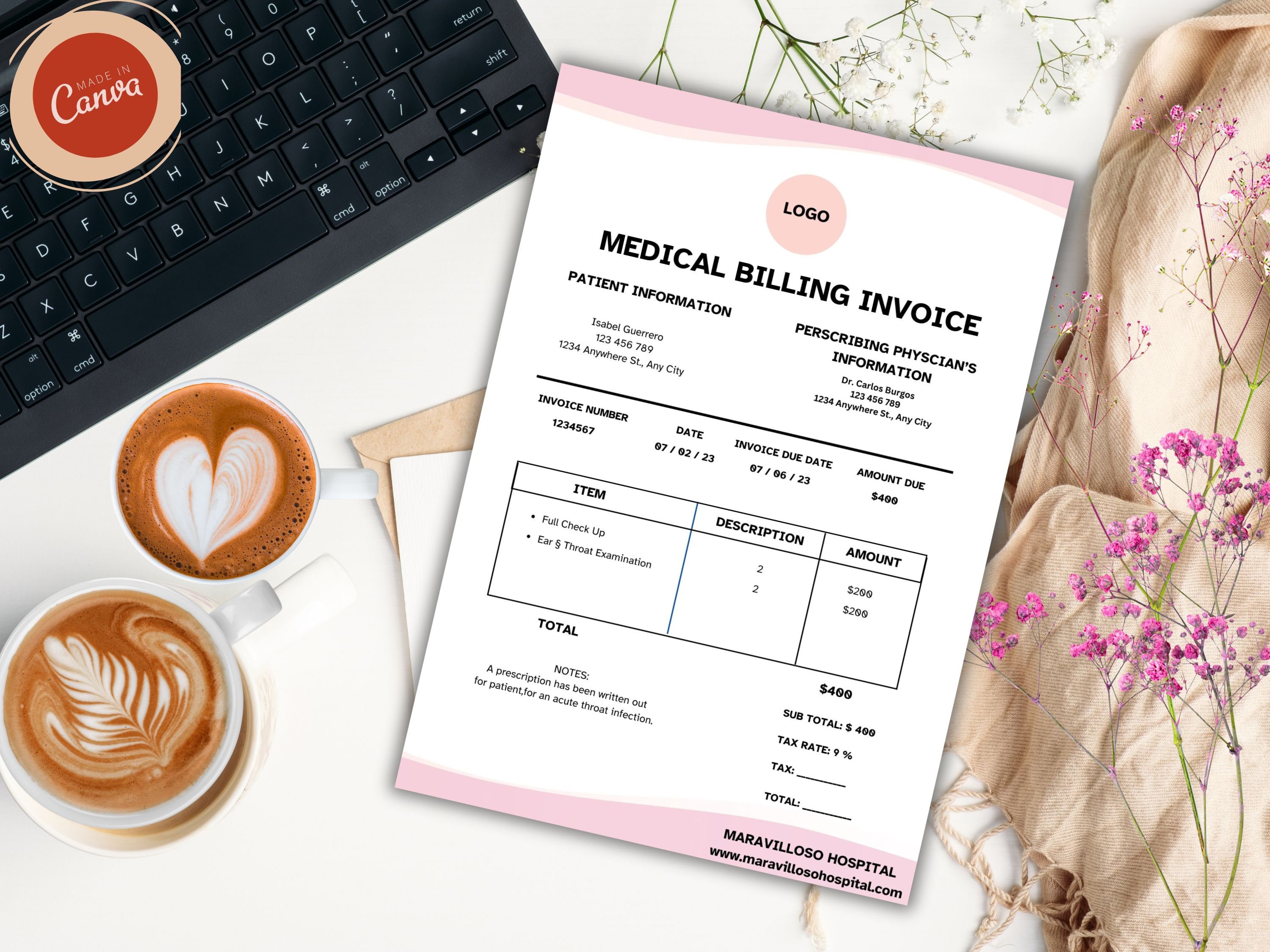 Printable Medical Invoice Template for Small Business Invoice Template ...