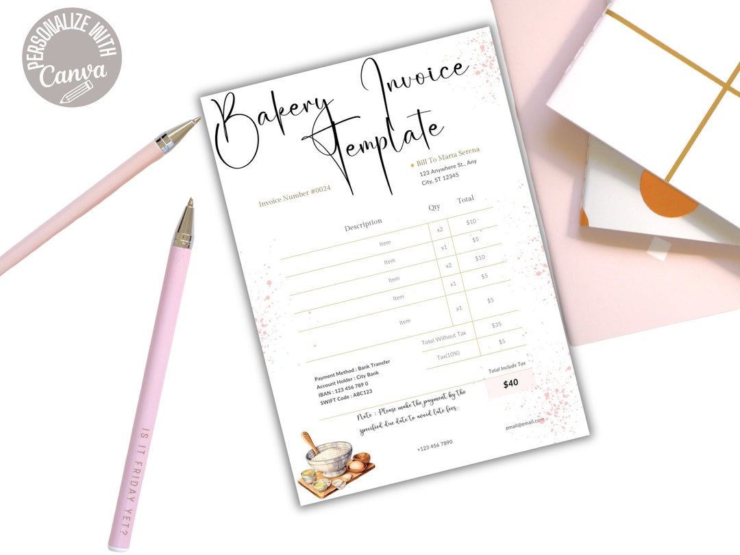 Bakery Invoice Editable Template DIY Edit Business Invoice Form ...