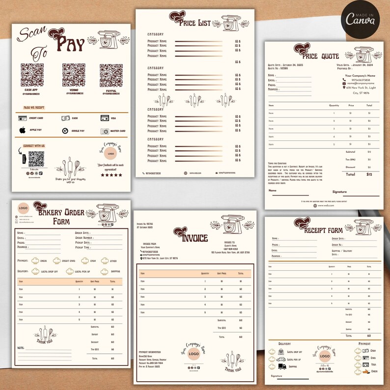 Small Business Bakery Form Cake Business Bundle Bakery Invoice Template ...