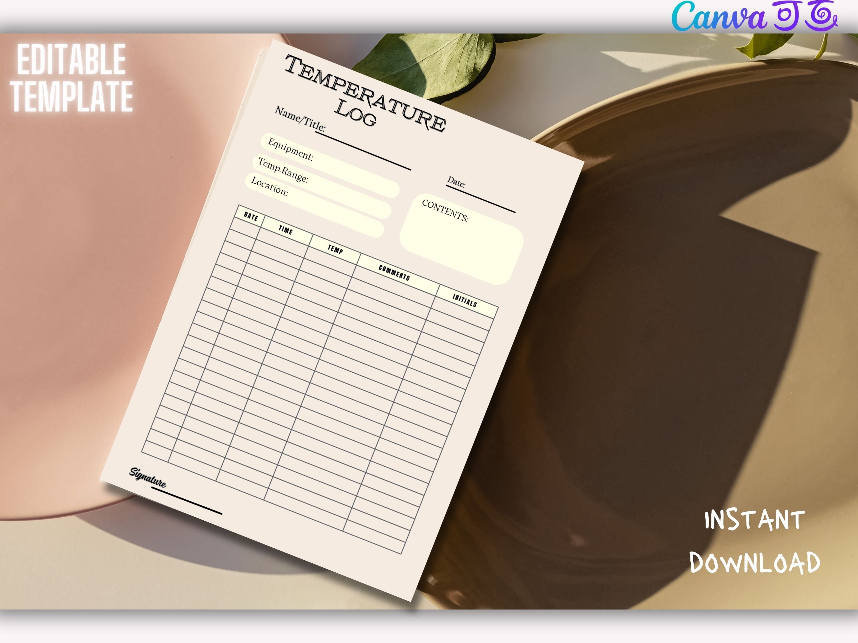 Temperature Log Printable Temperature Tracker Printable Editable Temp ...