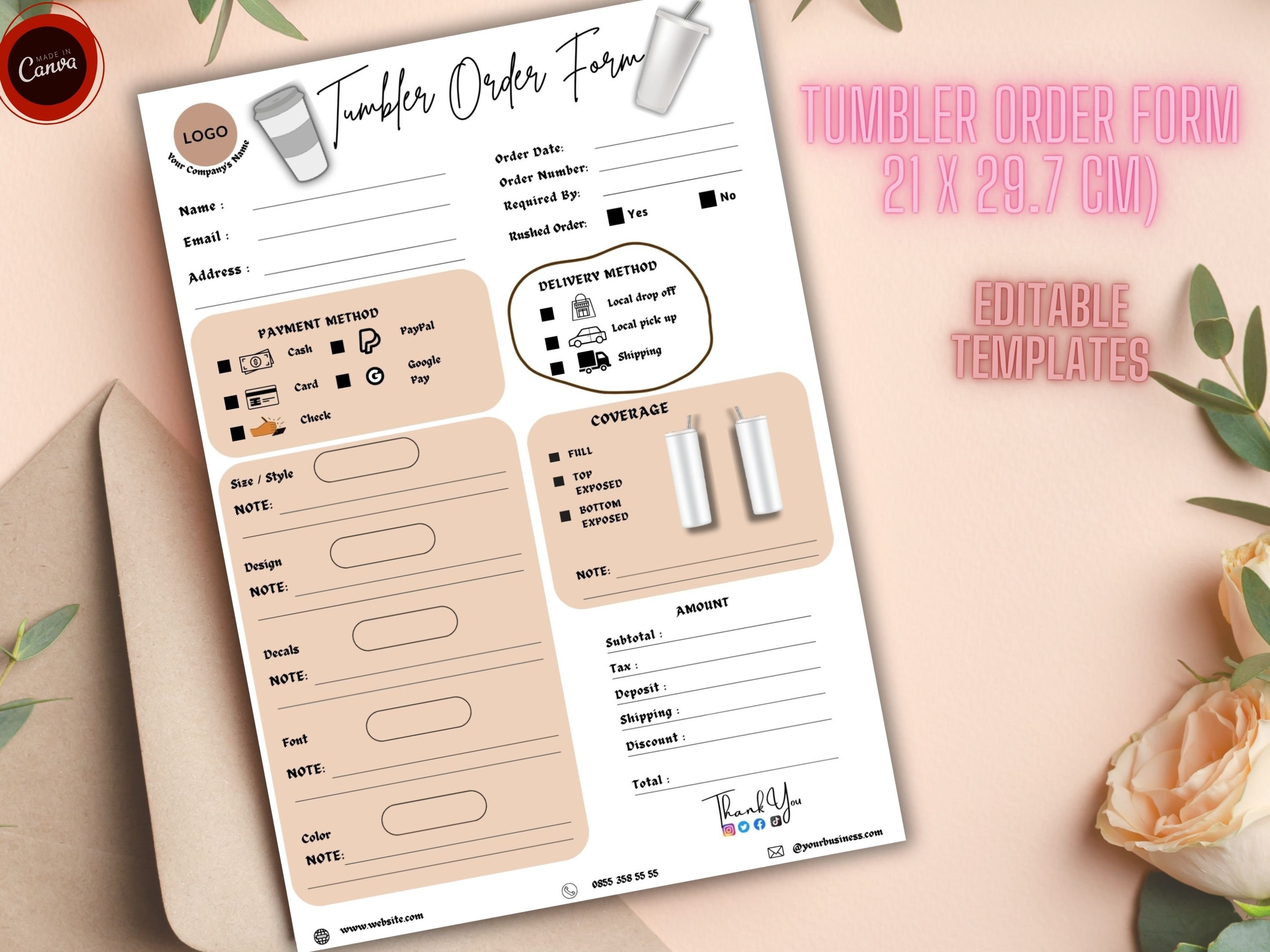 Editable Tumbler Order Form Tumbler Order Sheet Craft Order Form ...